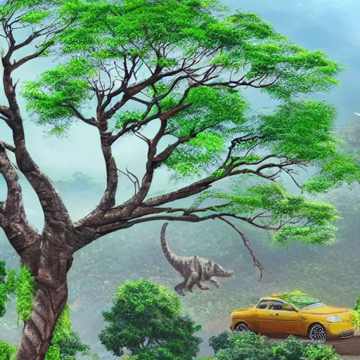 dinosaur eating tree in kathmandu city, entire city | Stable Diffusion ...