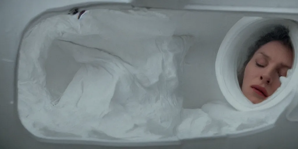 a tight shot of Ripley sleeping inside an all-white | Stable Diffusion ...