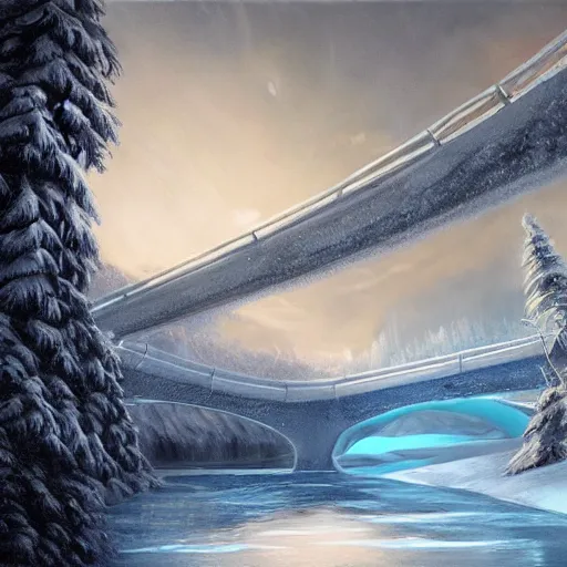 a painting of an ice bridge over a body of water at | Stable Diffusion