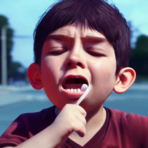 little boy crying about a dropped icecream, unreal | Stable Diffusion ...