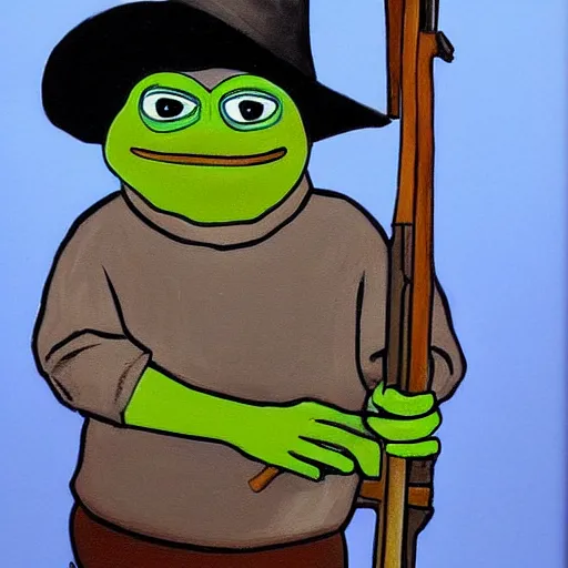 a painting of Pepe the frog of 4chan holding a rifle | Stable Diffusion ...