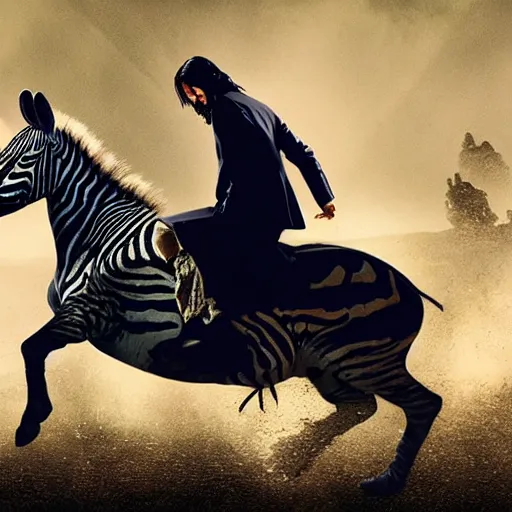 john wick riding a zebra | Stable Diffusion | OpenArt