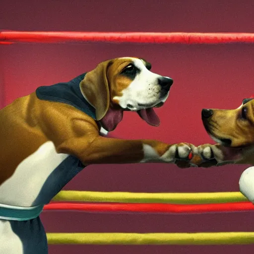 two beagle hound dogs boxing with fists, inside a | Stable Diffusion ...