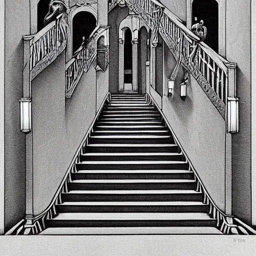 a fantasy painting of three demons walking up stairs | Stable Diffusion | OpenArt