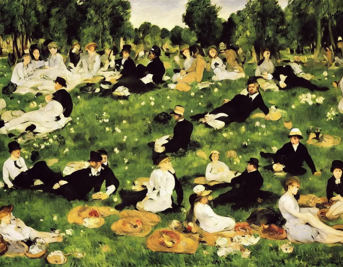 le dejeuner sur l'herbe, manet. very close up detailed | Stable ...
