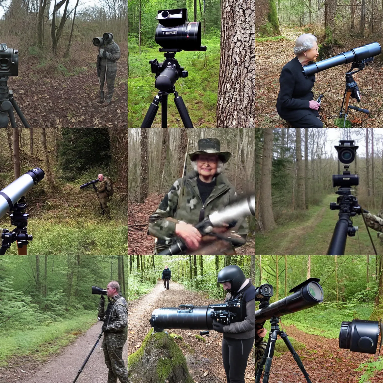 trail cam footage of queen elizabeth with a bazooka | Stable Diffusion ...
