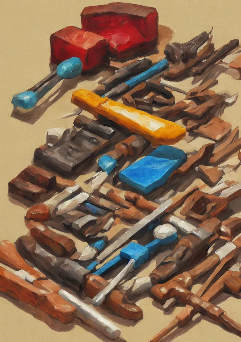 a beautiful painting of a toolkit filled with useless | Stable ...