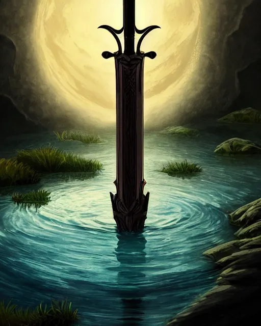 a magic sword rising from the middle of a lake under a | Stable ...
