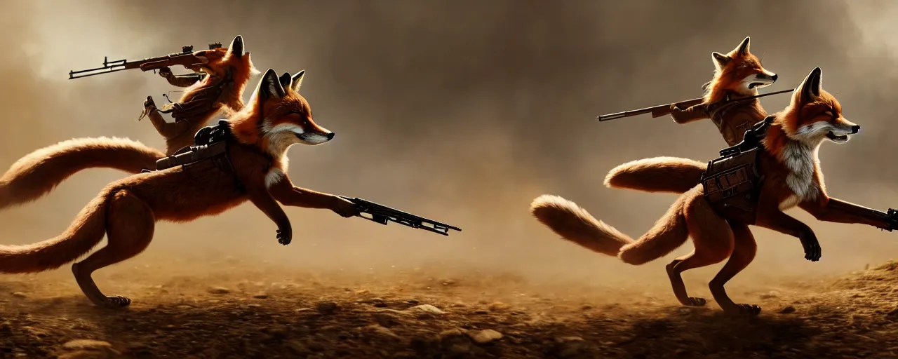 epic action art of an anthropomorphic fox running and | Stable ...
