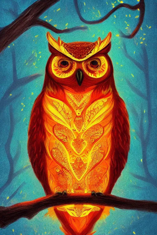 radiant owl, glowing amber, autumn colours, highly | Stable Diffusion ...