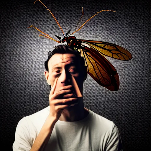 photograph of a man with a GIGANTIC insect eyeless | Stable Diffusion