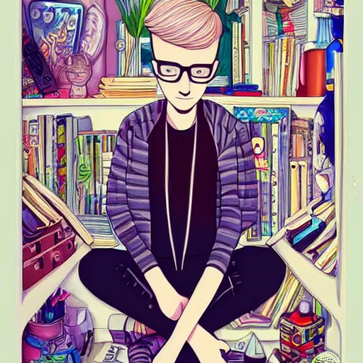 lonely blonde goth nerd guy sitting in cluttered room | Stable ...