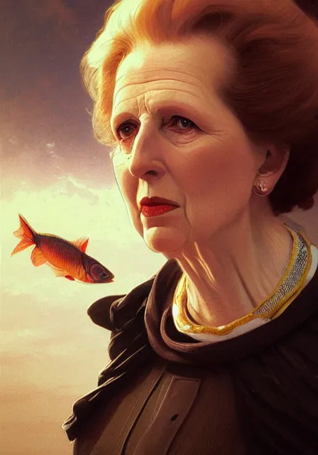 margaret thatcher angry at a fish, intricate, elegant, | Stable ...