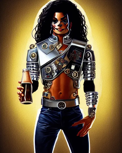 cyborg michael jackson holding a huge bottle of beer, | Stable ...