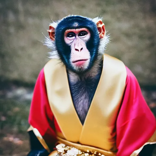a focused monkey wearing a gold kimono, photography | Stable Diffusion ...