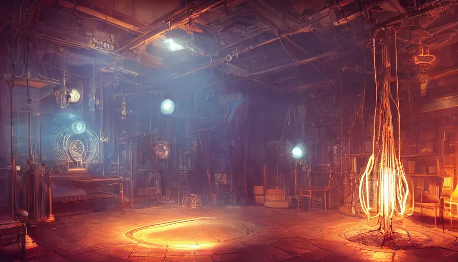a glowing electrical steampunk teleport in a victorian | Stable Diffusion