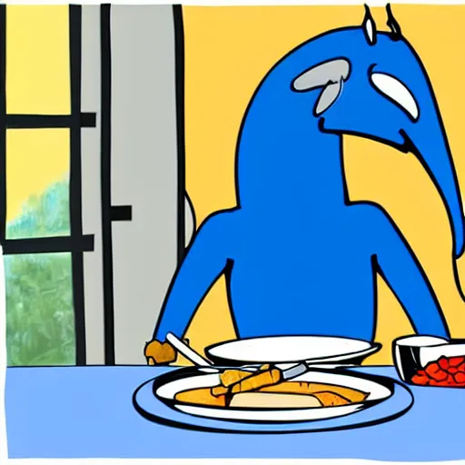 Blue Cartoon Anteater at the Breakfast Table. A Bowl | Stable Diffusion ...