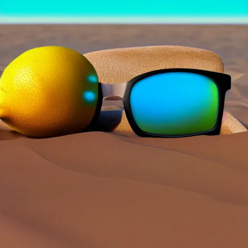 Pixar render of a lemon on the beach sitting on a | Stable Diffusion ...