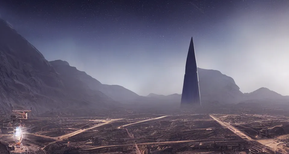 an immense alien industrial spire stretches thousands | Stable ...