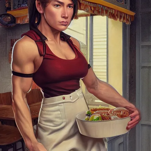 epic portrait an muscular waitress wearing short | Stable Diffusion ...