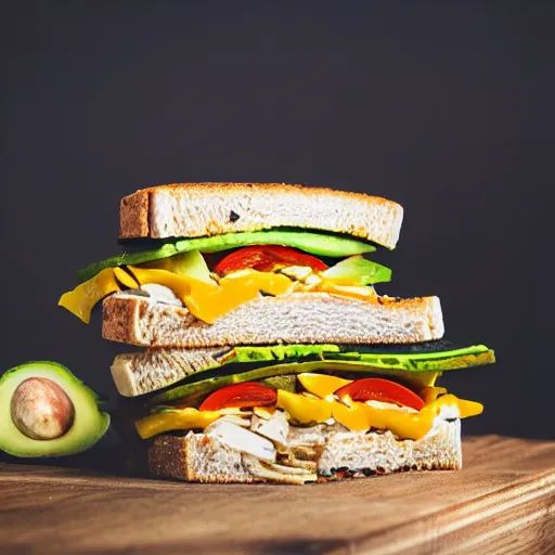 sandwich of led lights with tofu, tomat, onion, | Stable Diffusion