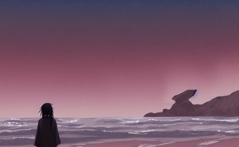 Itachi Uchiha alone at the beach watching the waves, | Stable Diffusion