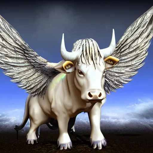 white bull with wings golden horns, fantasy style | Stable Diffusion ...