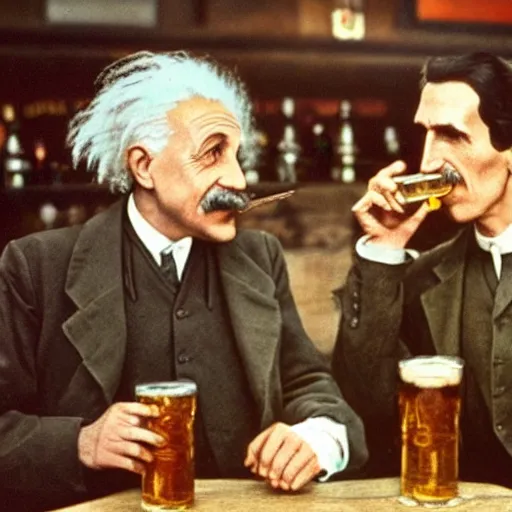 Full colour render of albert einstein and nikola tesla | Stable Diffusion