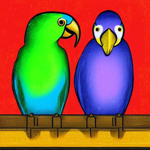 Colorful illustration of Two humanoid parrots behind | Stable Diffusion ...