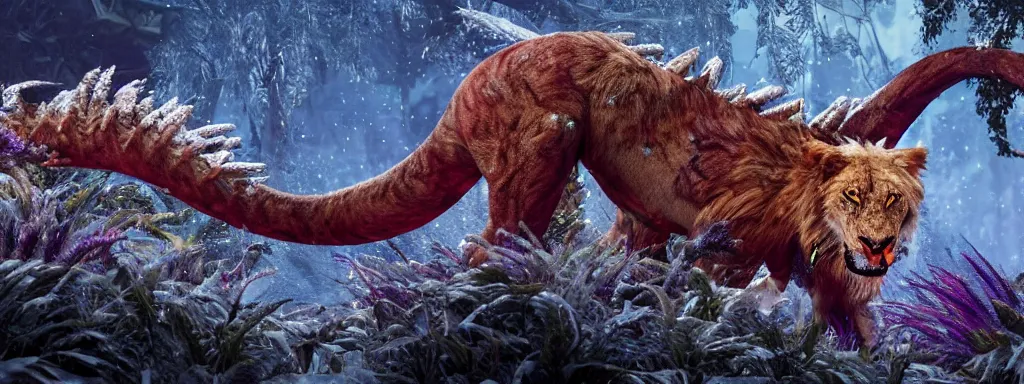 large sabretooth lion with shiny blue fish scales skin | Stable ...