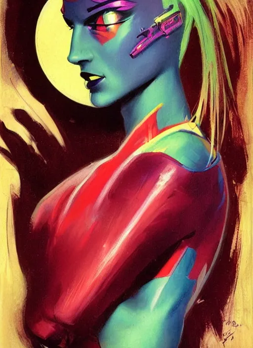 portrait of female evil android, neon hair, glowing | Stable Diffusion ...