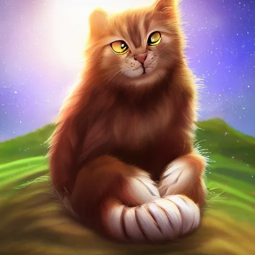 A fuzzy cat sitting on a planet in space, digital art, | Stable ...