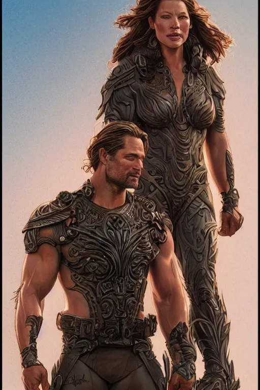 Josh Holloway and Evangeline Lilly as a ruggedly | Stable Diffusion ...