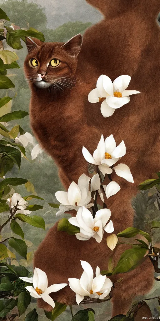 brown cat with white magnolia inspired by Ferdinand | Stable Diffusion ...