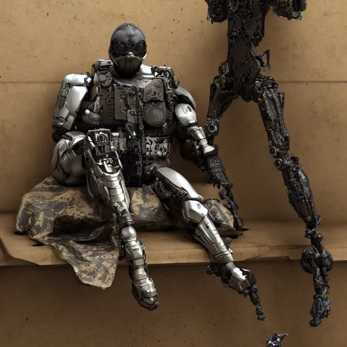 military cyborg ninja made out of clay, sitting by the | Stable ...