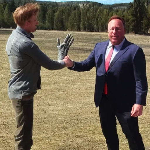 alex jones shaking hands with a grey alien, realistic, | Stable Diffusion