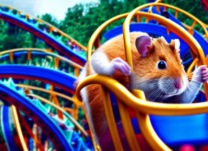 film still of a hamster riding a roller coaster in | Stable Diffusion