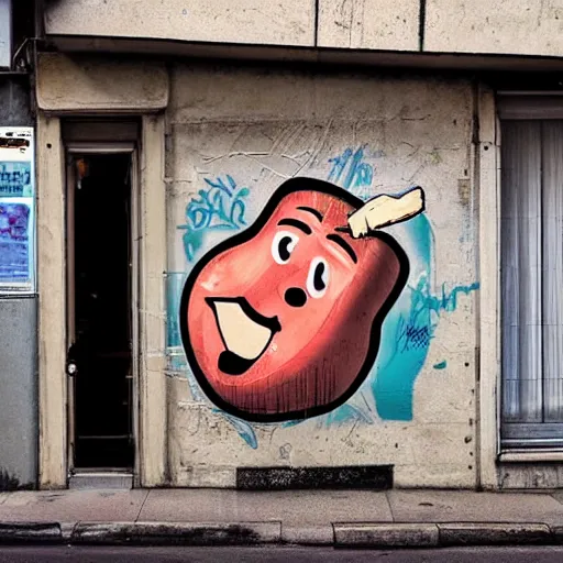 obey graffiti of a man eating a potato, night time | Stable Diffusion ...