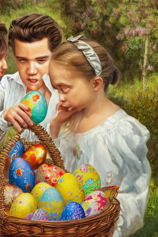 elvis hunting easter eggs on easter sunday, children, | Stable Diffusion | OpenArt