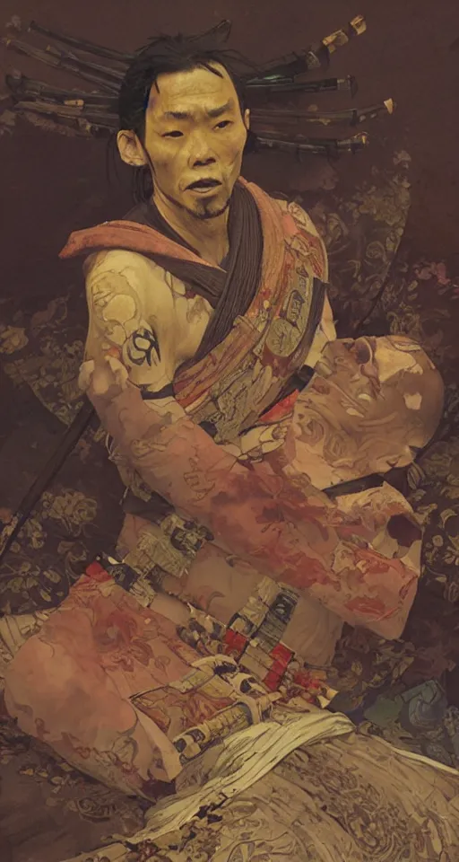 portrait of Sickly diseased dying Samurai warrior, sun | Stable ...