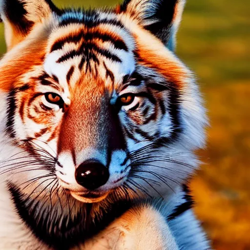a low angle photo of a half fox half white tiger fox | Stable Diffusion ...