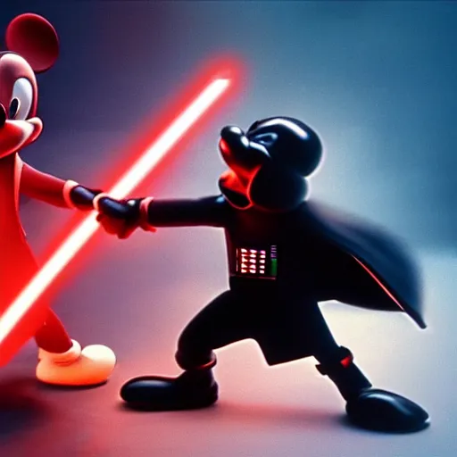 film still of mickey mouse fighting darth vader to | Stable Diffusion ...