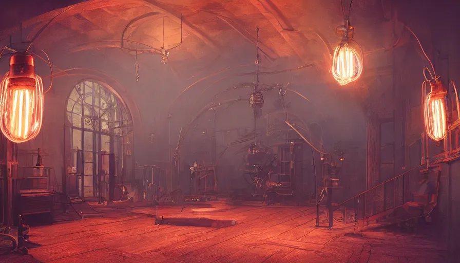 a glowing electrical steampunk teleport in a victorian | Stable Diffusion