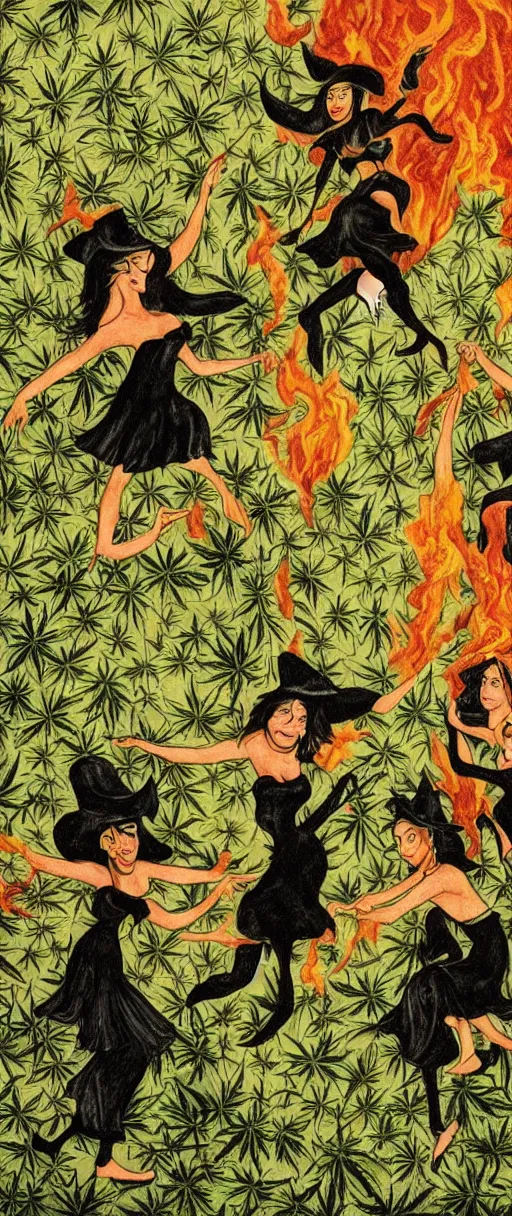witches dancing around a burning horse in a field of | Stable Diffusion ...