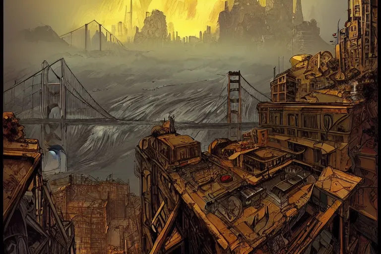 post apocalyptic san francisco, golden gate, hills, | Stable Diffusion ...