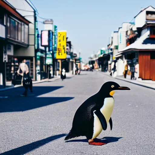 penguin wearing a messenger bag walking in a japanese | Stable ...