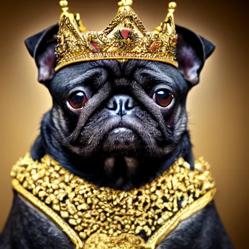 4 k, realistic, extra detail, pug wearing royal robes | Stable ...