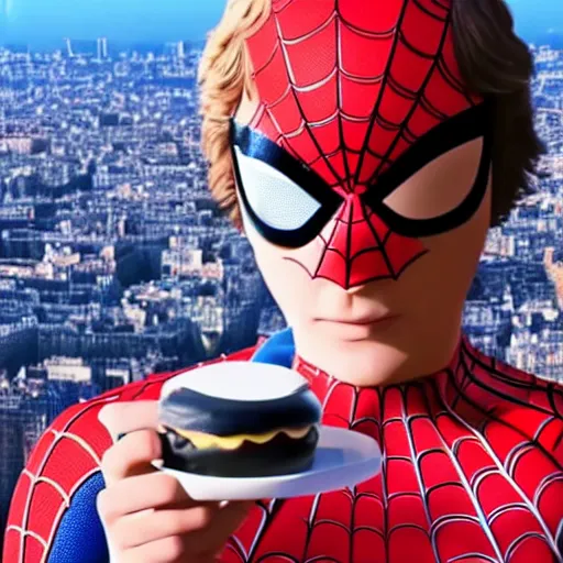 Anakin Skywalker eating a donut with spider man on top | Stable ...