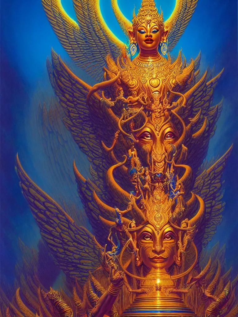 a dmt blue and golden angel goddess hindu entity thai | Stable ...