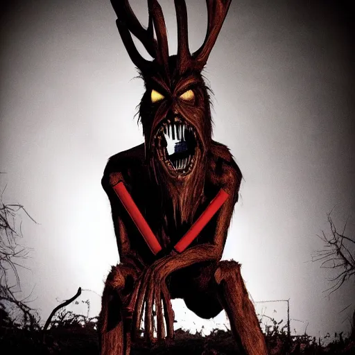 candid night time photograph of a wendigo sitting down | Stable ...